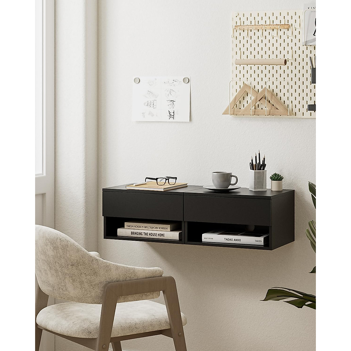 Aienvey Floating Nightstand, Small Modern Floating Nightstand with Drawer, Floating Shelves for Bedroom, Bathroom, Black