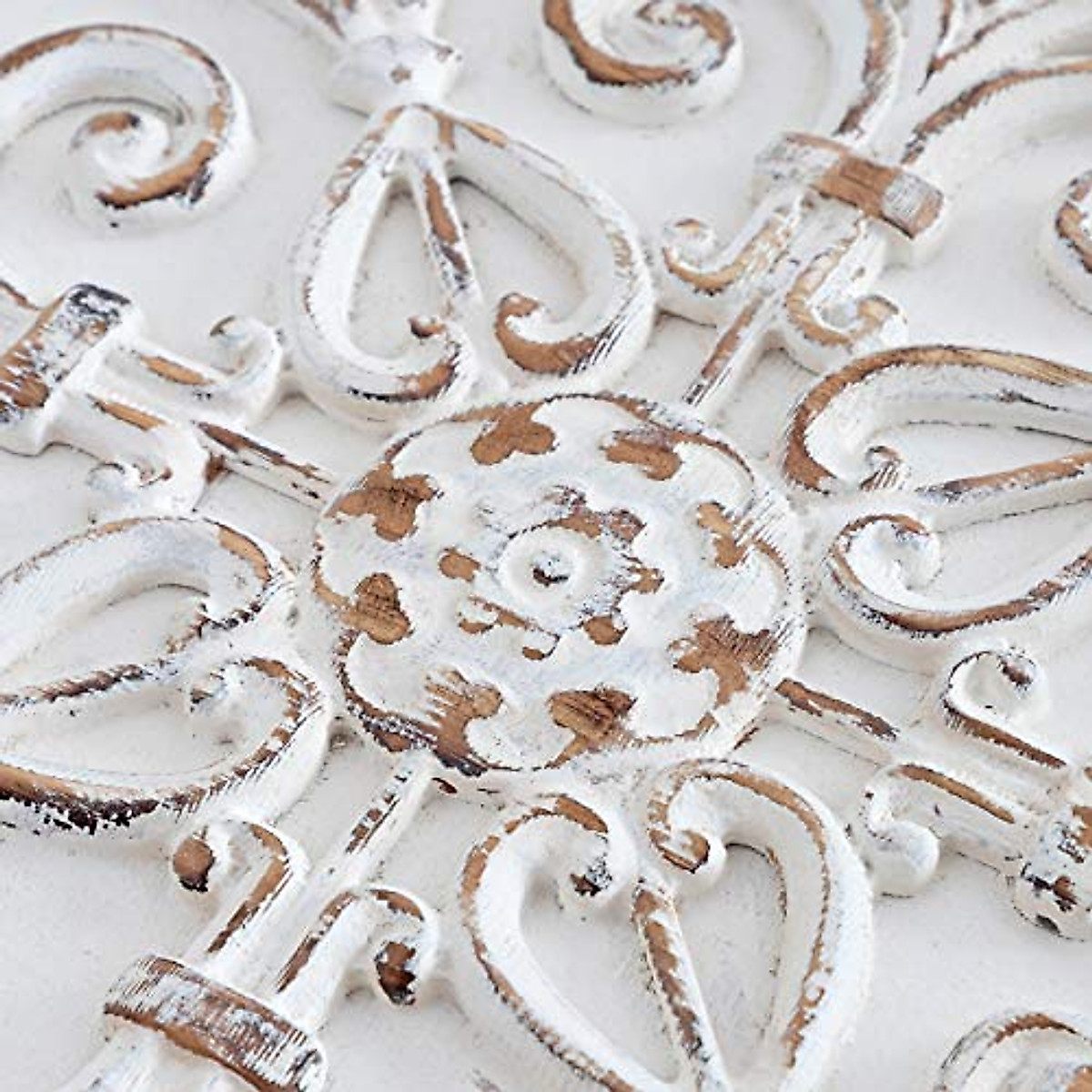 Kate and Laurel Hillrose Round Wooden Tray, 18 inch Diameter, Rustic Brown and White, Decorative Tray for Serving, Display, and Storage