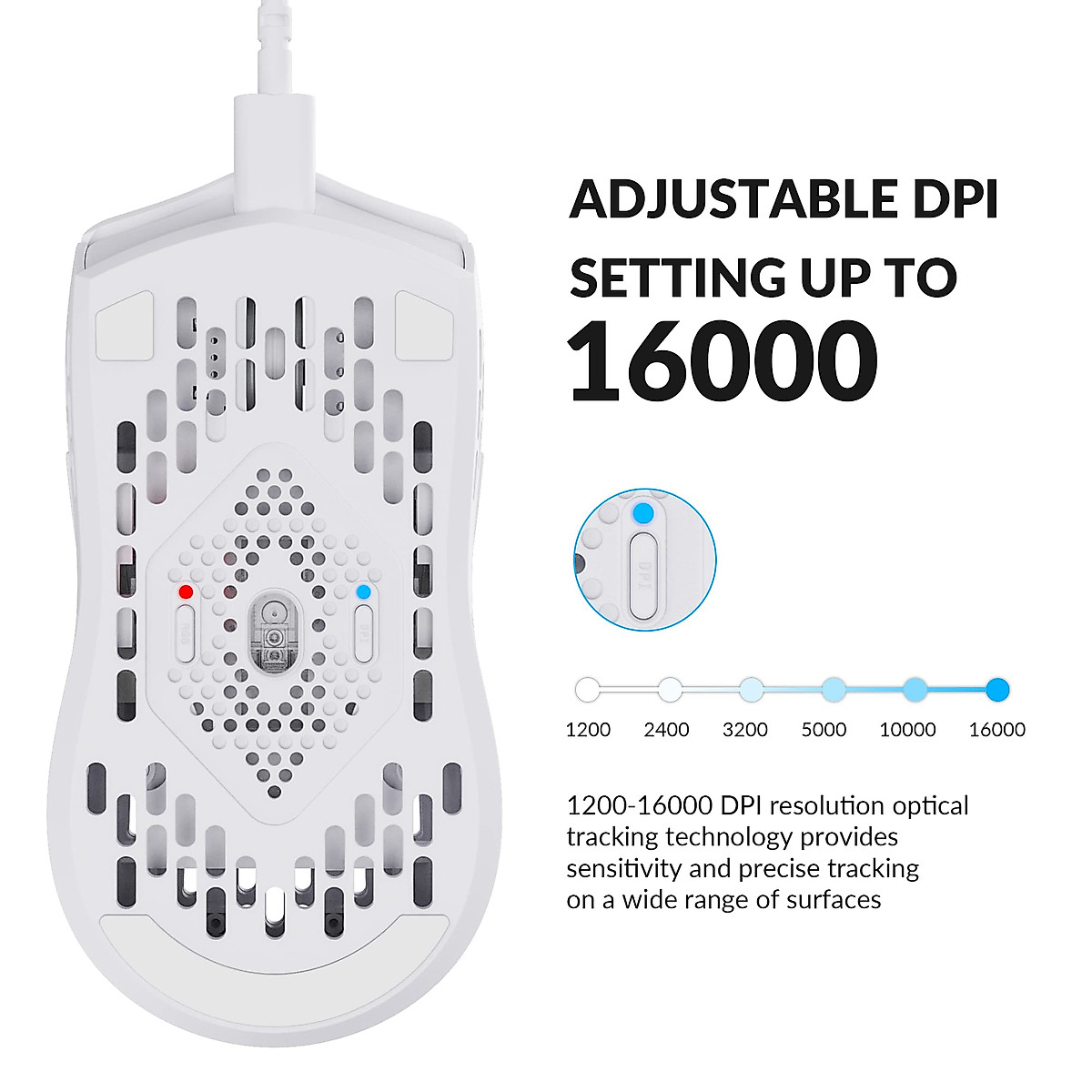 Keychron M1 Wired Gaming Mouse PMW3389 Sensor 16,000 DPI, 68g Ultra-Lightweight, On-Board Memory, RGB Backlit, PC/Mac (White)