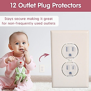 6-Pack Self Closing Outlet Covers - White, Easy to Install Baby Proof Outlet Covers with 12 Clear Outlet Plug Covers for Child Electrical Safety - Baby Proofing Electrical Outlets Made Easy by Wittle