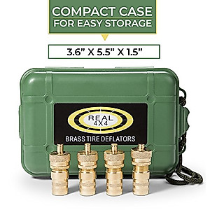 Real 4X4 4 Tire Air Deflators for Offroad Vehicles, Cars, ATVs, Jeep Wranglers and Four Wheelers - Valve Deflator with Pressure Gauge Automatic Deflating Brass Kit for Tubes and Tires (6-30 PSI)