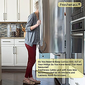 Fridge Cabinet Door Lock with Keys, Fresheracc Refrigerator Latch Baby Child Kids Proof Safety Cable Locks for French Doors Kitchen Bathroom RV No Drill No Screw Adhesive (2 Pack, Black)