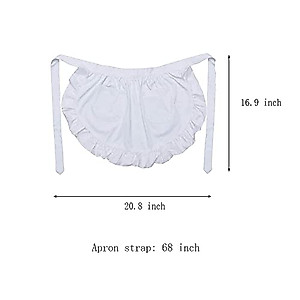 GIGGSKZE Women's Waist Apron with Two Pockets Half Apron Waitress Servant Costume Aprons for Kitchen Cooking Restaurant Coffee Shop (White)
