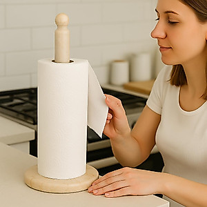 Creative Home Natural Champagne Marble Stone Paper Holder Kitchen Towel Dispenser, 6.5" Diam. x 12.5" H, Beige