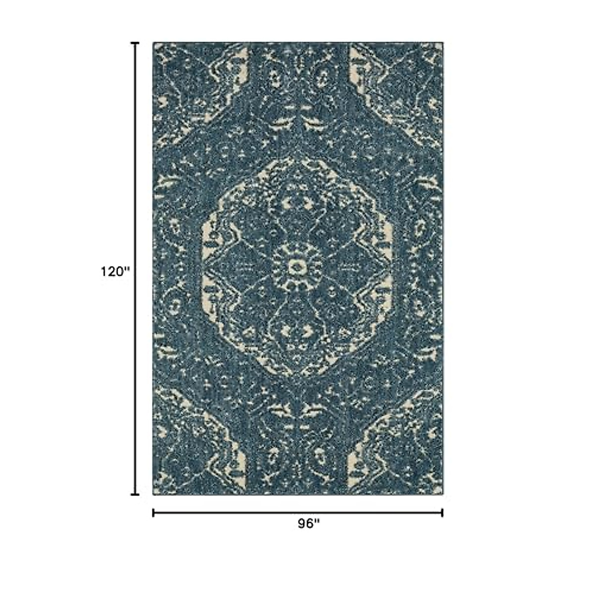 Mohawk Home Francesca Ornamental Medallion Denim Blue 8' x 10' Shag Area Rug Perfect for Living Room, Dining Room, Office