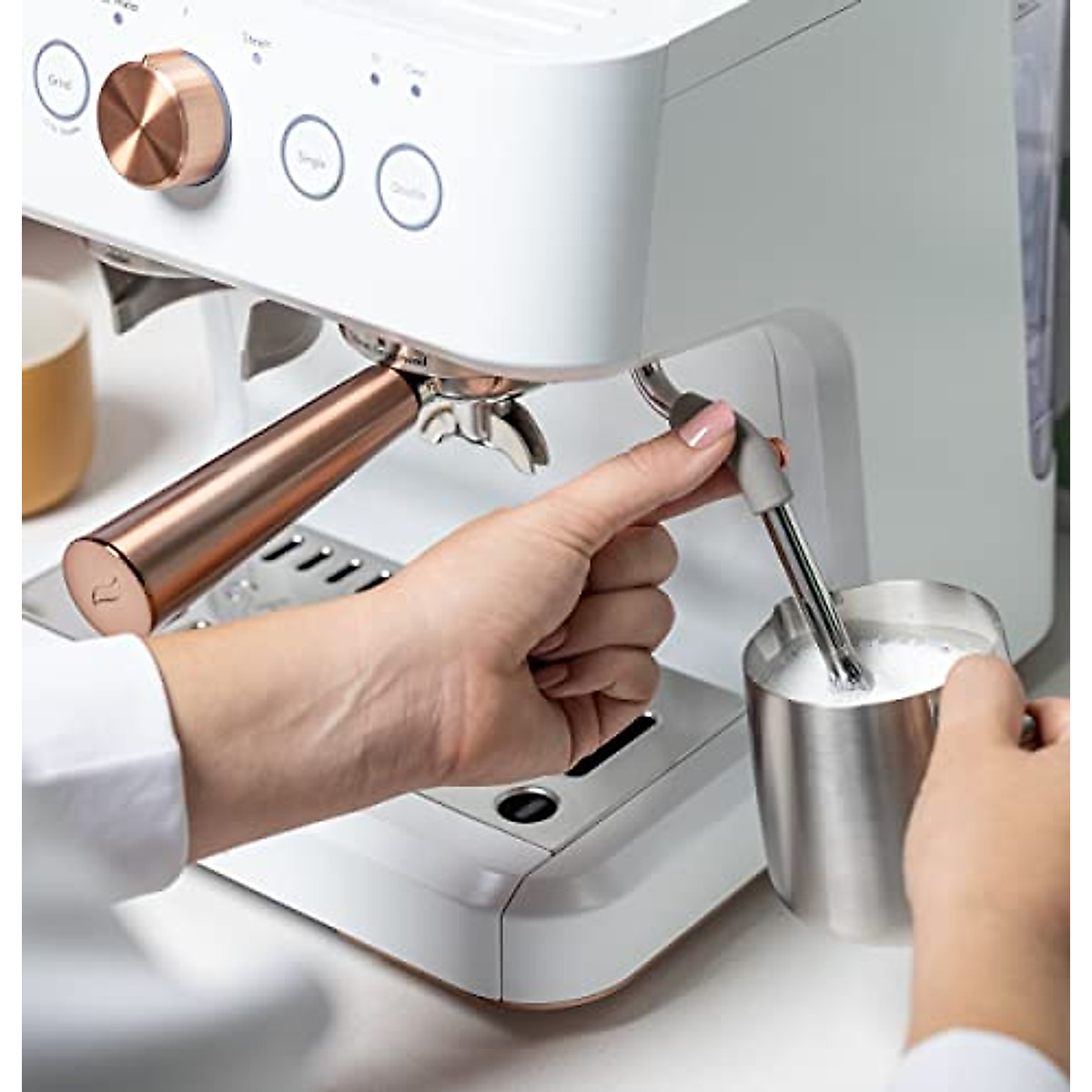 Café Bellissimo Semi Automatic Espresso Machine + Milk Frother | WiFi Connected, Smart Home Kitchen Essentials | Built-In Bean Grinder, 15-Bar Pump & 95-Ounce Water Reservoir | Matte White