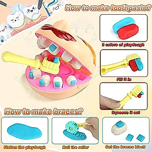 Deardeer Play Dough Dentist Set Doctor Drill and Fill Playset Retro Playdough Creation with Moulds and Models Kids Gift Set