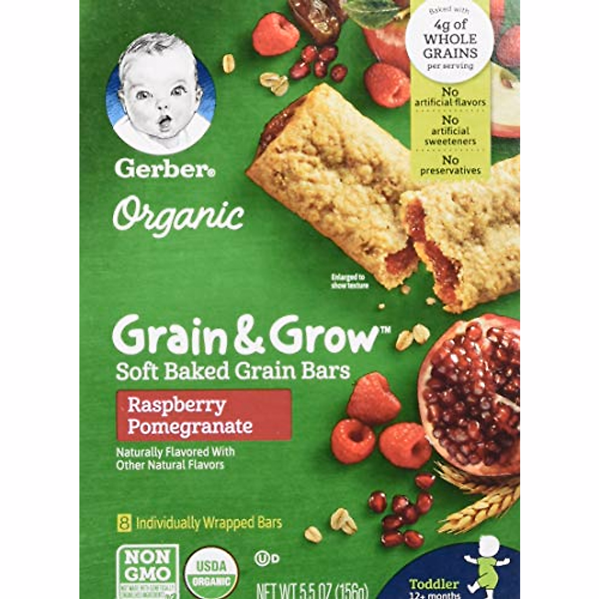 Gerber Up Age Organic Grain & Grow Soft Baked Grain Bars Raspberry Pomegranate, 5oz