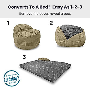 CordaRoy's Chenille Nest Gaming Bean Bag Chair with Controller Pockets and Handle, Convertible Foam-Filled Chair/Queen-Size Lounger, Moss