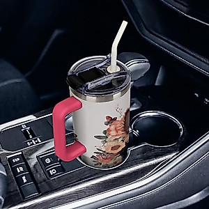 WYUSPGK 40oz Stainless Steel Car Mug, Yorkie Floral Print Travel Mug, Double-Wall Insulated with Straw, Perfect for Car, Office, Outdoor