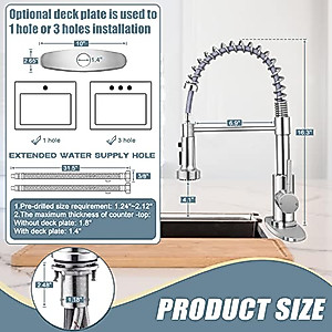 Homikit Kitchen Sink Faucet Brushed Nickel with Pull Down Sprayer, Stainless Steel Spring Kitchen Faucets with Deck Plate 1 or 3 Hole, High Arc Commercial Faucet for Farmhouse Laundry Utility Rv