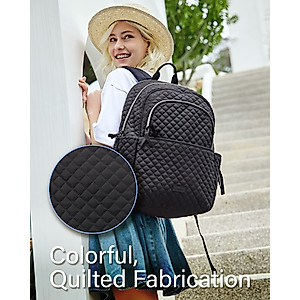 BAGSMART Laptop Backpack for Women, Quilted Travel Backpack Fits 15.6 Inch Laptop, Lightweight Bookbag for School with Charging Port Hole, Computer Backpack for College Work Business, Classic Black