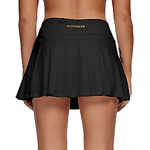 QUEENIEKE Women Golf Skorts Pleated Tennis Skirts with Pockets Shorts Running Skirt S Color ABlack