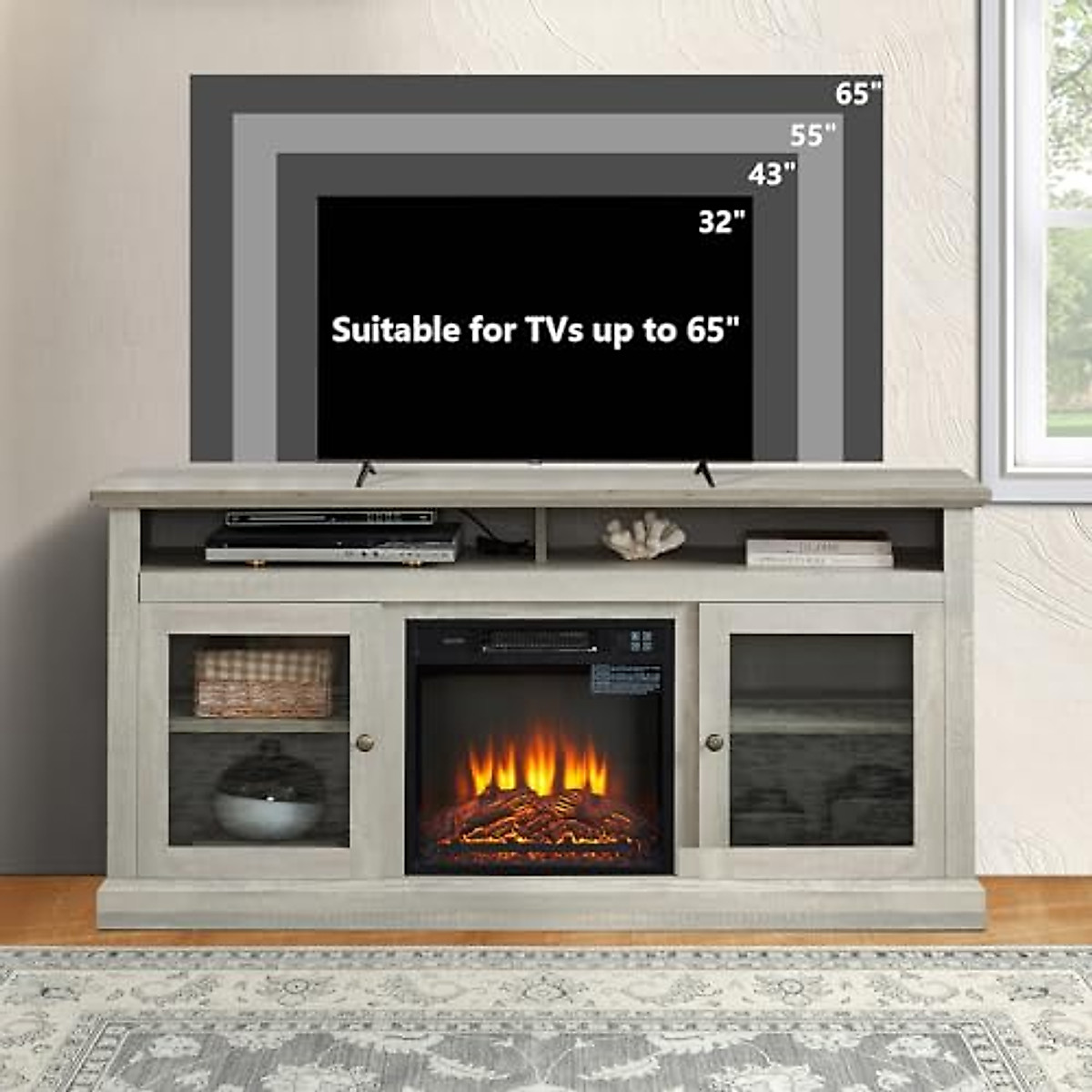 Zevemomo Fireplace TV Stand, 60", Rustic Grey