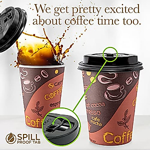 Disposable Coffee Cups with Lids 12 oz (100 Pack) - To Go Paper Coffee Cups for Hot & Cold Beverages, Coffee, Tea, Hot Chocolate, Water, Juice - Eco Friendly Cups
