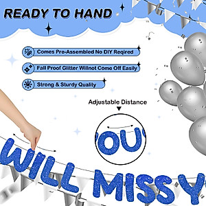 Fulmoon Pre Strung We Will Miss You Banner Glitter Bunting Graduation Retirement Party Decorations 8.2 ft Goodbye Decorations for Going Away Farewell Army Decorations Party Supplie(Navy Blue)