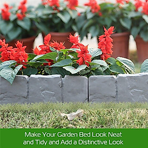 20 Pcs Plastic Garden Edging, Fence Imitation Stone, Garden Fence – Folding Mosaic Garden Fence Gray (Grey)