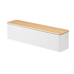 YAMAZAKI Home Rin Utensil Case Knife Fork Spoon Silverware Cutlery Holder With Divider, Portable For Kitchen Counter Or Table - Plastic + Wood