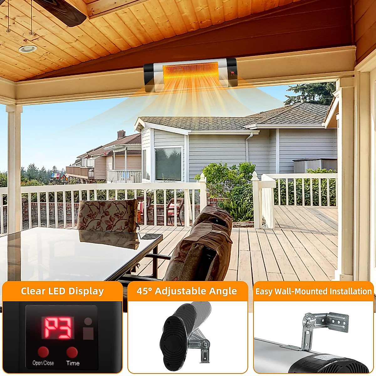 COSTWAY Wall Mounted Patio Heater, 1500W Electric Infrared Heater with Remote Control, 24H Timer, Carbon Fiber Tube, Waterproof Indoor Outdoor Haning Heater for Patio Garage Balcony Porch