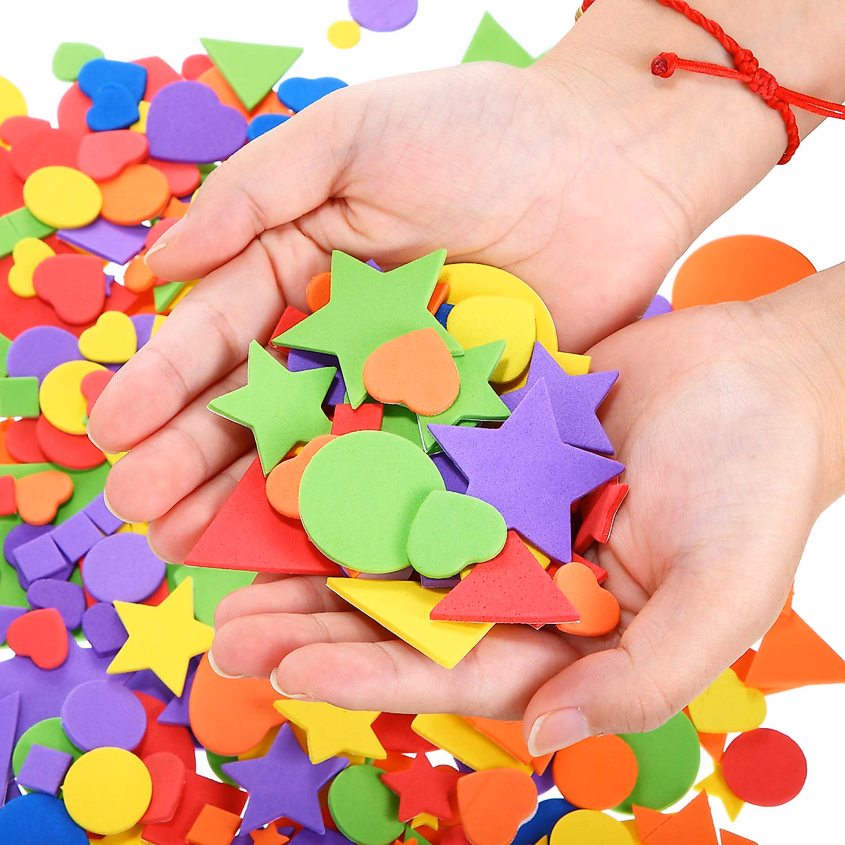 1500 Pieces Self Adhesive Foam Stickers Mini Geometry Shapes EVA Foam Stickers for Kids DIY Art Craft, Circle, Square, Triangle, Heart, Pentagram