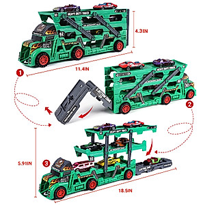Toddler Boys Toys for 3-4 Year Old,Large Transport Cars Carrier Set Truck Launcher Toys with 8 Die-cast Vehicles Truck Toys Cars,Ideal Gift Toys for Kids Age 3-7