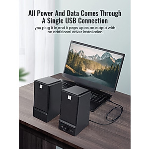 OROW USB Computer Speakers,Hi-Fi Stereo External Speakers for PC,16W Desktop Speaker,Built-in DSP Sound Chip, Deep Bass&Pure Vocal,Laptop Speakers with Headphone Jack(S203)