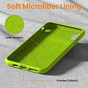 OuXul iPhone XR Case, Full Covered Shockproof Phone Case Flexible Liquid Silicone Gel Rubber Cover, Slim Fit Protective 6.1 inch with Soft Anti-Scratch Microfiber Lining(Fluorescent Yellow)