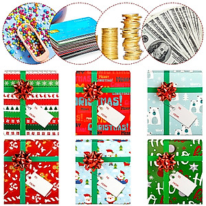 12 Pieces Christmas Gift Card Holder Boxes Set, Small Boxes for Christmas Presents with 12 Pieces Red Wrapping Bows,Colorful Christmas Boxes for Christmas Day Holidays Kids