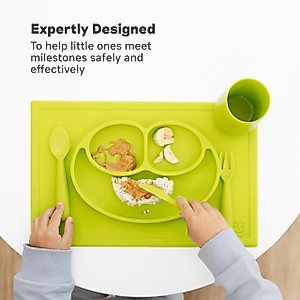 ezpz Happy Mat - 24 Months+ (Lime) - 100% Silicone Suction Plate with Built-in Placemat for Toddlers + Preschoolers - Divided Toddler Plates - Toddler Essentials…