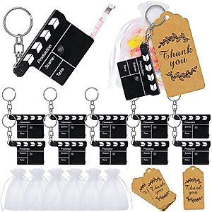 Herdear Movie Night Party Favors Director Clapboard Tape Measure Keychain Thank You Tag Organza Gift Bag for Movie Theatre Party Supplies Wedding Birthday Film Cast Party Decor(12 Sets)