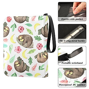 PYBUG Cute Sloth Trading Card Binder with Nylon Strap 4-Pocket Waterproof PU Leather Card Collection Binder for 400 Cards Sturdy Card Holder Folders for Game Cards,Sports Cards