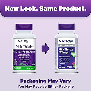 Natrol Milk Thistle 525 mg per serving, Dietary Supplement for Digestive Health, Milk Thistle Supplement, 60 Capsules, 30 Day Supply