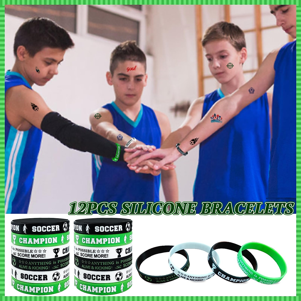 Miucat 120Pcs Soccer Party Favors, Soccer Birthday Party Supplies with Whistle Stickers Slap Bracelet Key Chains and Soccer Goodie Bags for Soccer Party Decorations Supplies