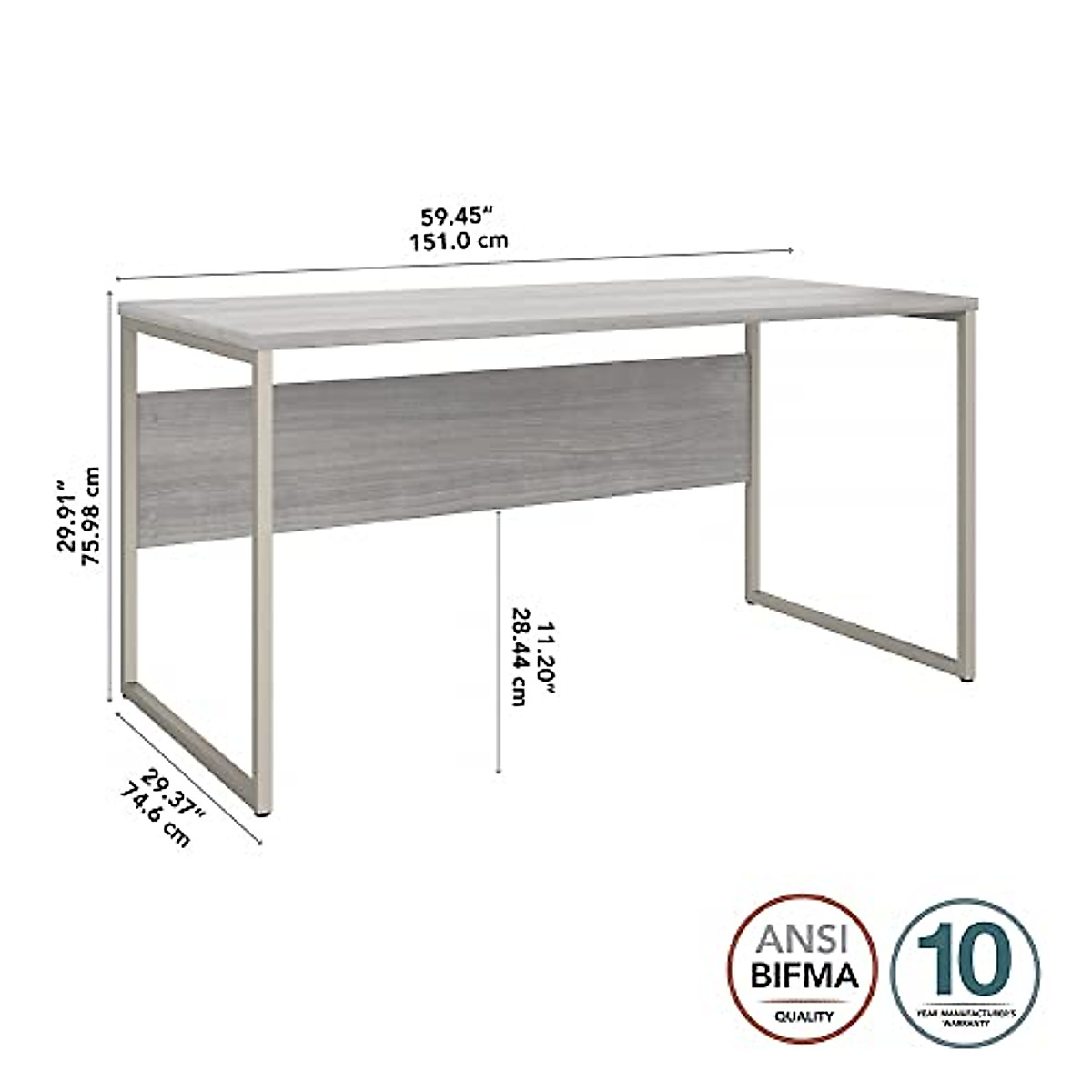 Bush Business Furniture Hybrid Computer Table Desk with Metal Legs, 60W x 30D, Platinum Gray