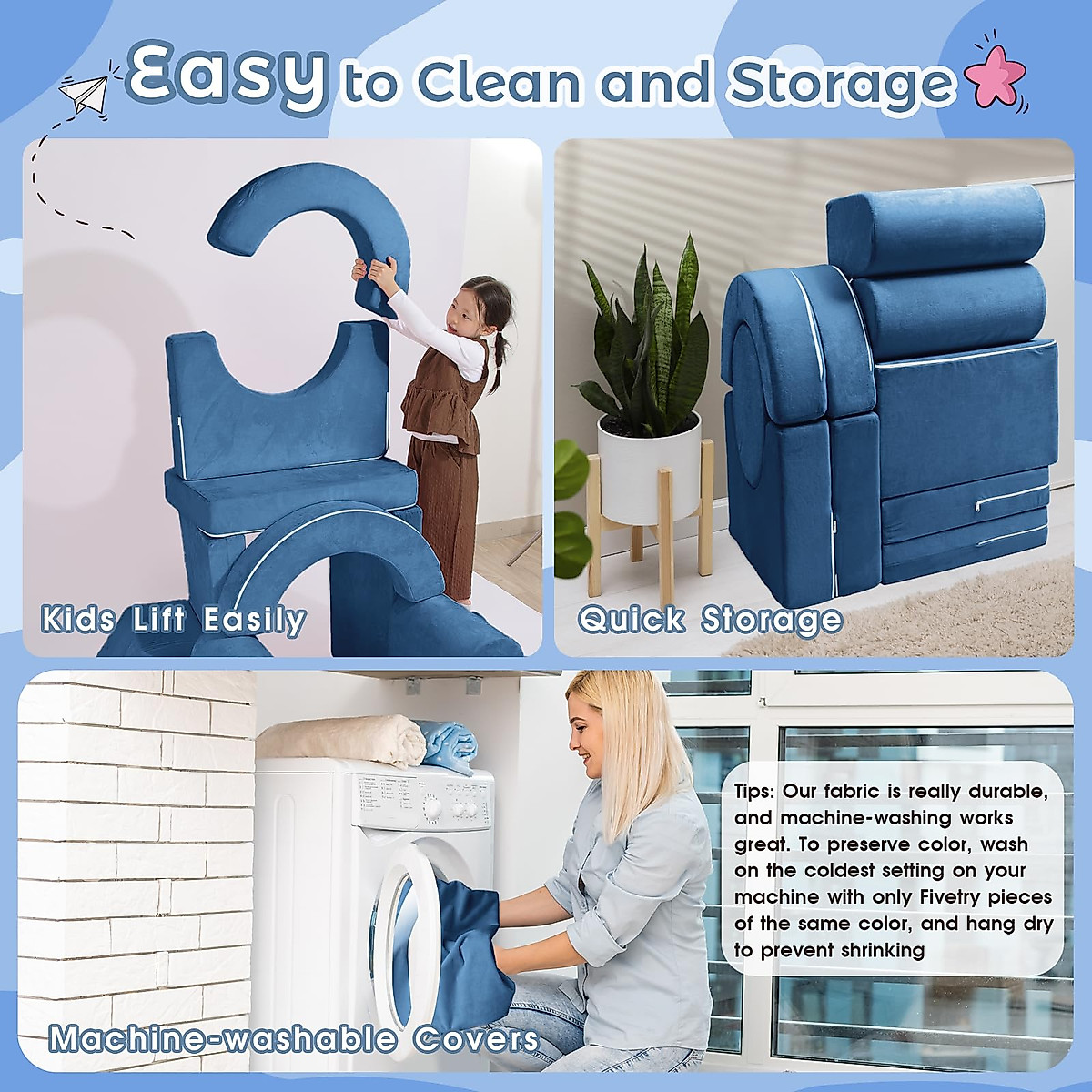 Fivetry 12PCS Modular Kids Play Couch, Child Sectional Sofa, Kids Floor Sofa for Playroom Fort Building, Convertible Foam and Floor Cushion for Boys and Girls