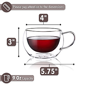 BTaT- Insulated Coffee Cups, Set of 4 (9 oz, 270 ml), Double Wall Glass Tea Cups, Glass Cups, Glass Mug, Glass Coffee Cups, Latte Cups, Latte Mug, Clear Mugs, Glass Cappuccino Cups