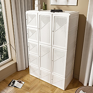 ANTBOX Portable Wardrobe Closet Storage Organizer for Clothes,Folding Plastic Wardrobe with Magnetic Door and Easy Assembly 11 Doors-8 Cubes-2 Hanging Rod.