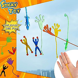 LovesTown 48PCS Sticky Toys for Kids, Stretchy Sticky Toys Including 16PCS Sticky Wall Climbers 16PCS Sticky Hands 16PCS Stretchy Lizards for Kids Goodie Bag Stuffers Treasure Box Classroom Prize