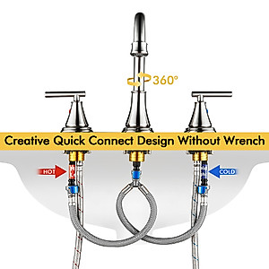Fransiton 8 Inch Widespread Bathroom Sink Faucet 3 Hole, Brushed Nickel Bathroom Faucet with Metal Pop-Up Drain Assembly, Bathroom Vanity Faucet, 2 Handle and cUPC Faucet Supply Hoses for Sink