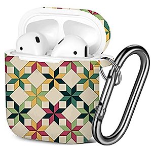Art-Strap Protective Case, Compatible with AirPods 2 and 1 - Shockproof Soft TPU Gel Case Cover with Keychain Carabiner Replacement for Apple AirPods (Quilt)