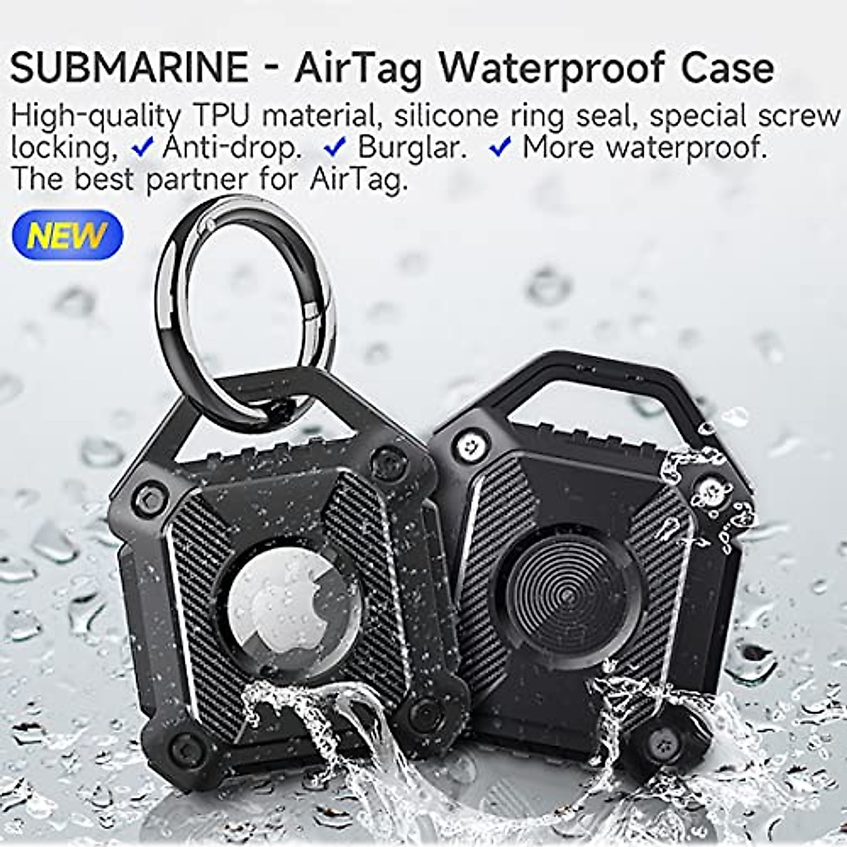 2 Pack Waterproof AirTag Holder,Compatible Apple Air Tag Tracker with Key Ring,Protective Anti-Scratch Anti-Lost Cover Compatible with Air Tag Holder(Black) for Keys/Dog Collar/Luggage