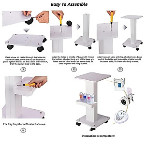 Beauty Cart, Salon Spa Rolling Trolley Cart on Wheels Beauty Instrument Tray White Mobile Cart for Esthetician Tool Carts, Load 132lbs