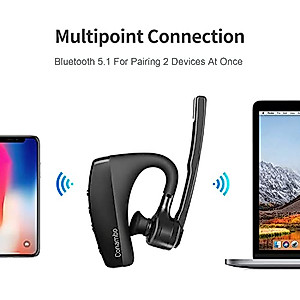Conambo Bluetooth Headset 5.1 with CVC8.0 Dual Mic Noise Cancelling Bluetooth Earpiece 16Hrs Talktime Wireless Headset Hands-Free Earphone for Truck Driver iPhone Android Cell Phones