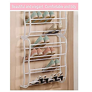 Fancy Buying 36-Pair Shoes Over The Door Rack Holder - Fold Up Non Slip Bars Shoe Rack Multifunction Combination- White