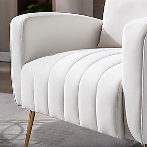 chairus Wingback Velvet Accent Chairs Set of 2, Modern Living Room Armchairs Comfy Upholstered Single Sofa Chair for Bedroom Dorms Reading Reception Room with Gold Legs & Small Pillow, Cream