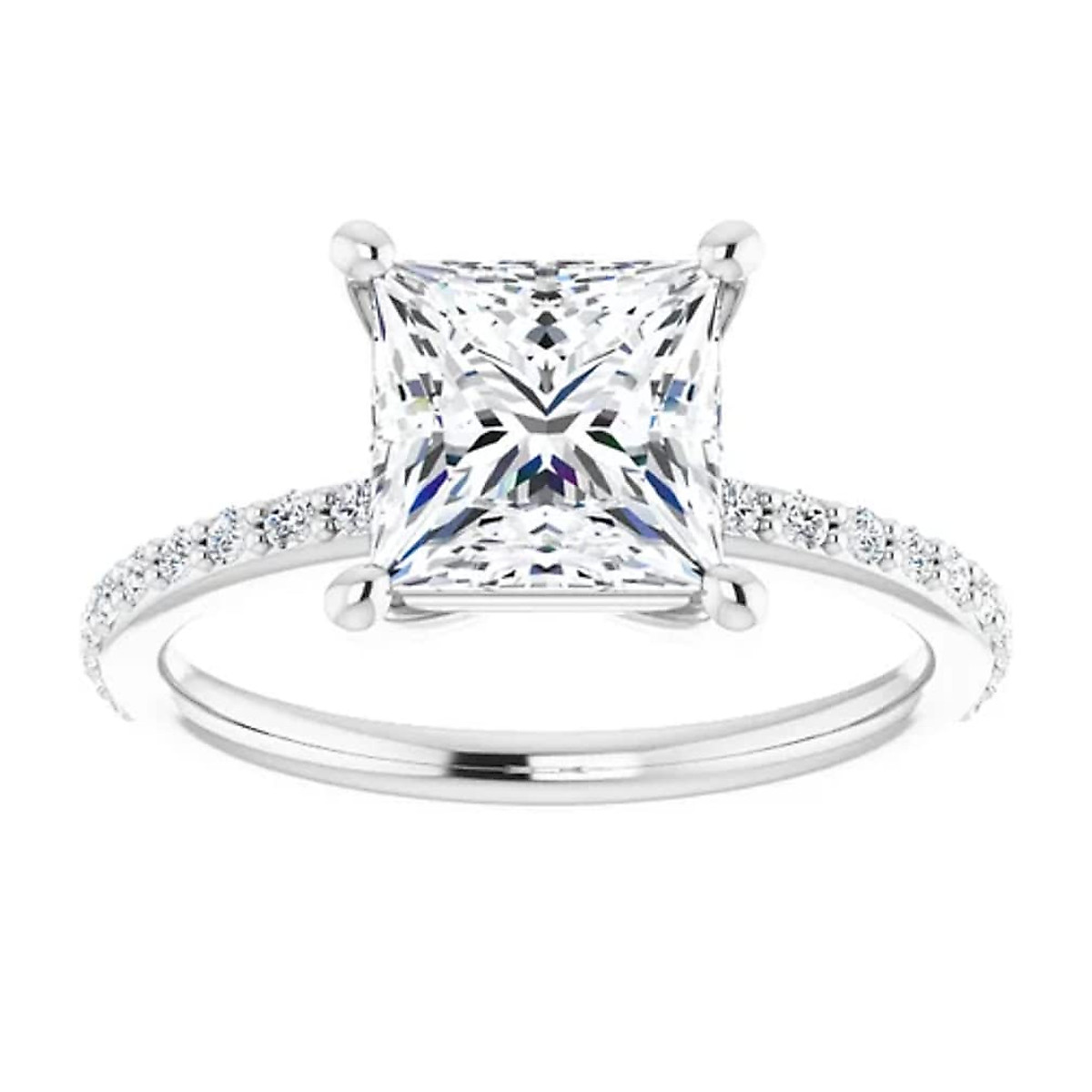 JEWELERYIUM 2 CT Princess Cut Colorless Moissanite Engagement Ring, Wedding/Bridal Ring Set, Solitaire Halo Style, Solid Sterling Silver Vintage Antique Anniversary Bridal Rings Gift for Her (7.5)