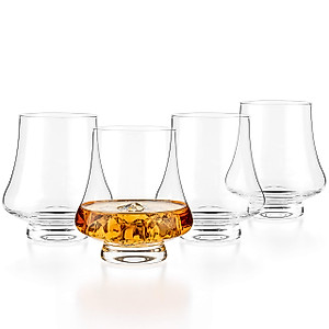 LUXBE - Bourbon Whisky Crystal Glass Snifter, Set of 4 - Wide Tasting Glasses - Handcrafted - Good for Cognac Brandy Scotch - 9-ounce/260ml