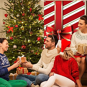 Christmas Door Cover Decoration Merry Box Bowknot Photography Backdrop Outdoor Sign for Home Wall Indoor Outdoor Party 35.4''×78.7''(Red)