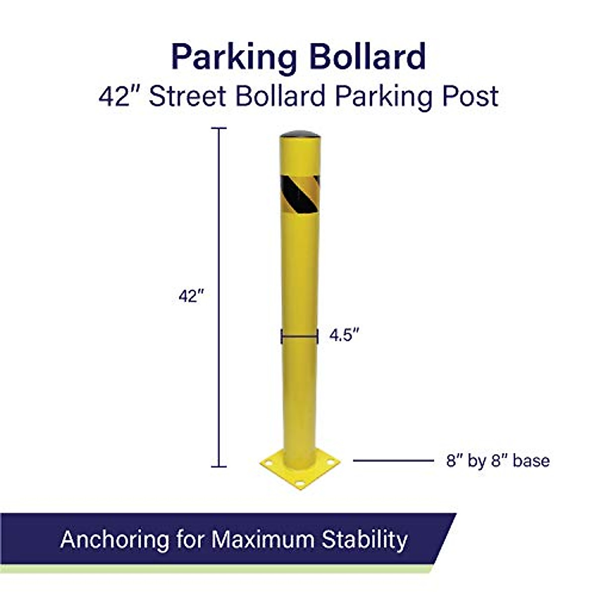 BISupply Safety Bollard Post Parking Barrier 1 Pack - 42in Yellow Pipe Bolt Down Bollard for Garage Lot