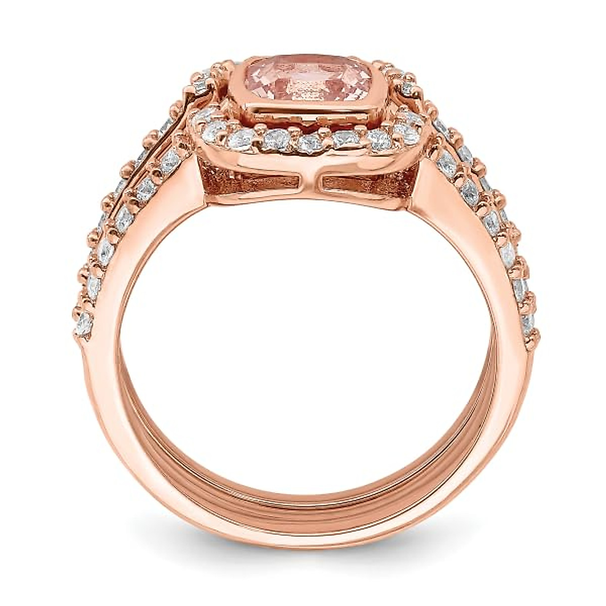 IceCarats 925 Sterling Silver 3-piece Rose Tone Pink Rhinestone Crystals Cubic Zirconia CZ Wedding Band Engagement Ring Bridal Jewelry Set